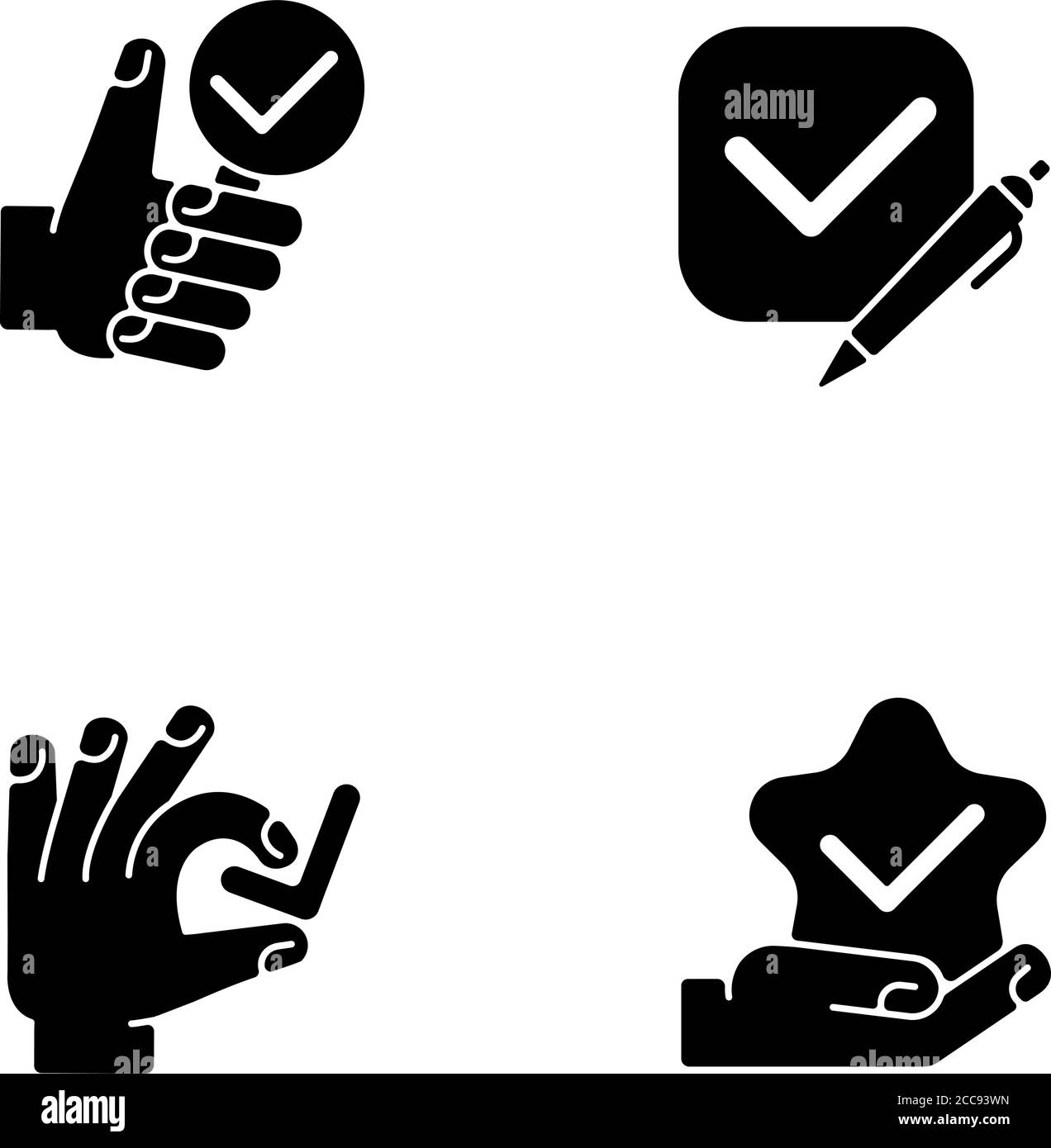 Review checkmark black glyph icons set on white space Stock Vector ...