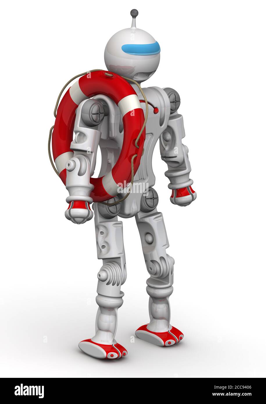 Robot-lifeguard. Humanoid robot with a lifebuoy. 3D illustration Stock ...