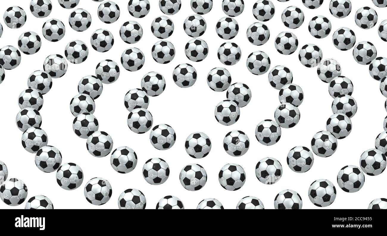 Soccer balls arranged in a spiral. Isolated. 3D illustration Stock ...