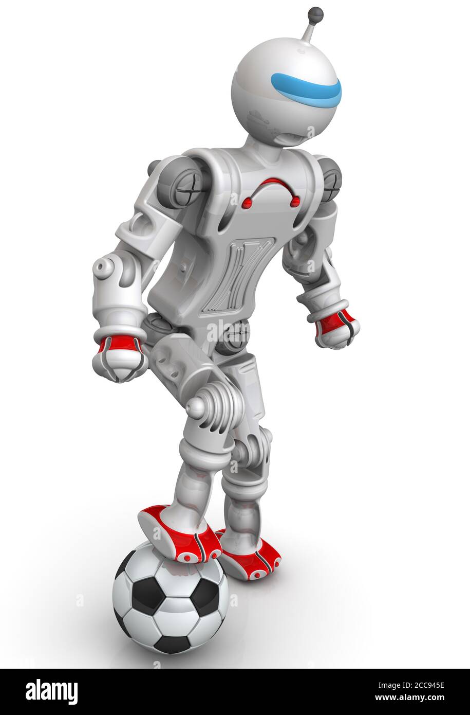 Robot footballer. Humanoid robot with a soccer ball. 3D illustration ...