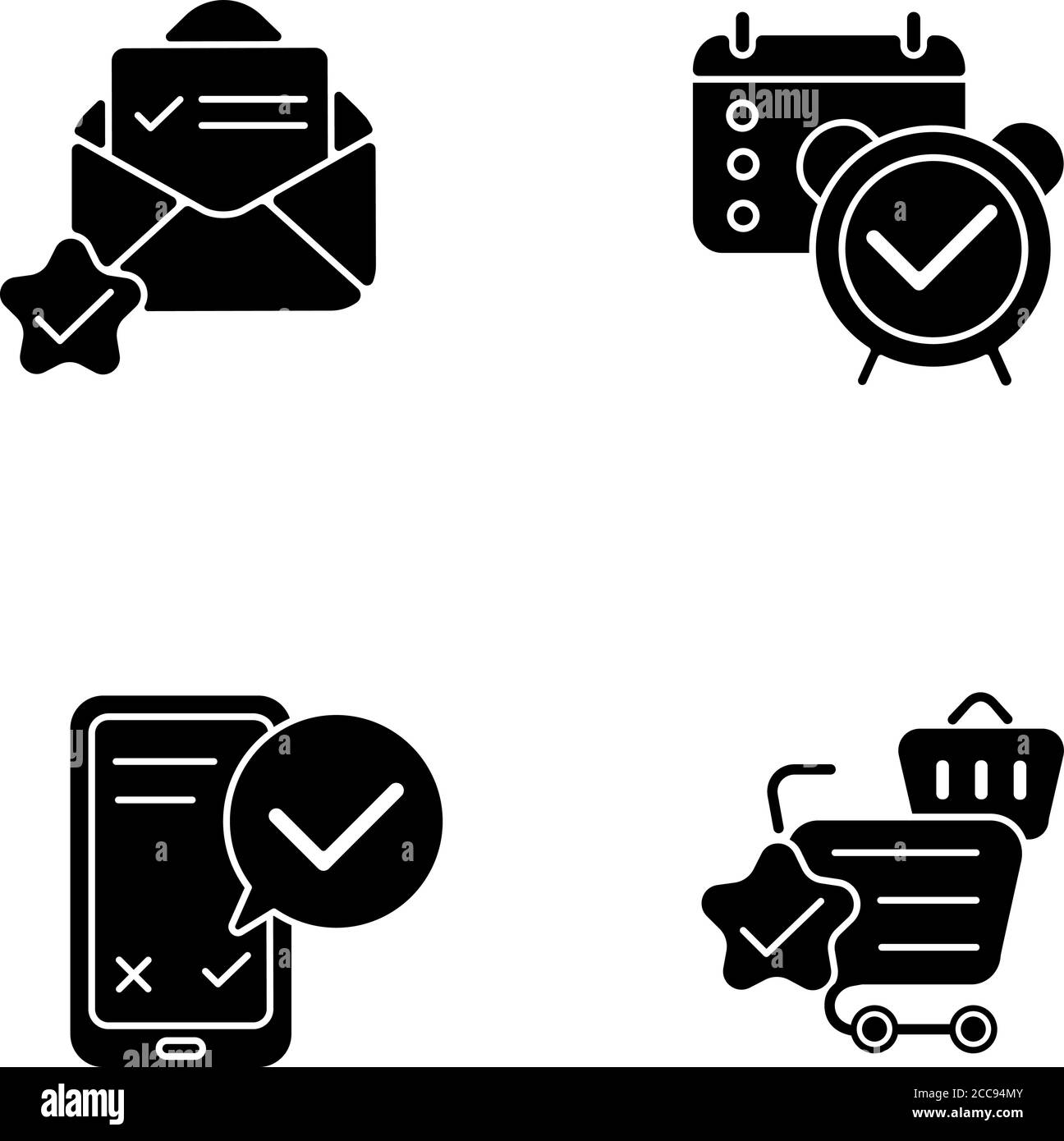 Service quality marks black glyph icons set on white space Stock Vector ...