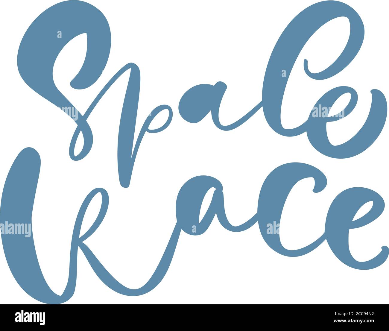 Space Race vector hand drawn lettering calligraphy text. Blue modern ...