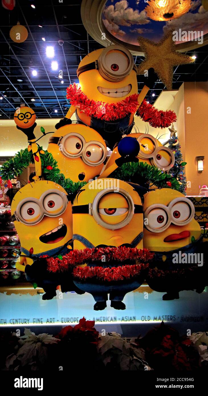 Close up of Christmas version of HAPPY MINION statue in Universal ...