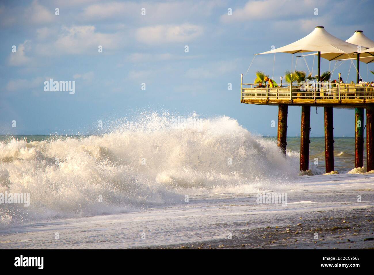 BATUMI, GEORGIA - JULY 09, 2020: Stormy weather, waves and splashes in ...