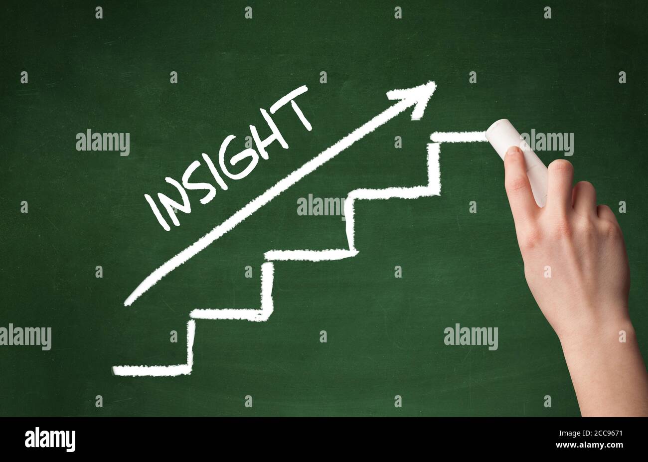 Hand drawing INSIGHT inscription with white chalk on blackboard ...