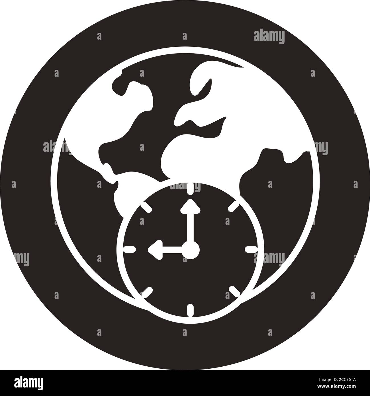 world planet earth with continents and time clock block style icon ...