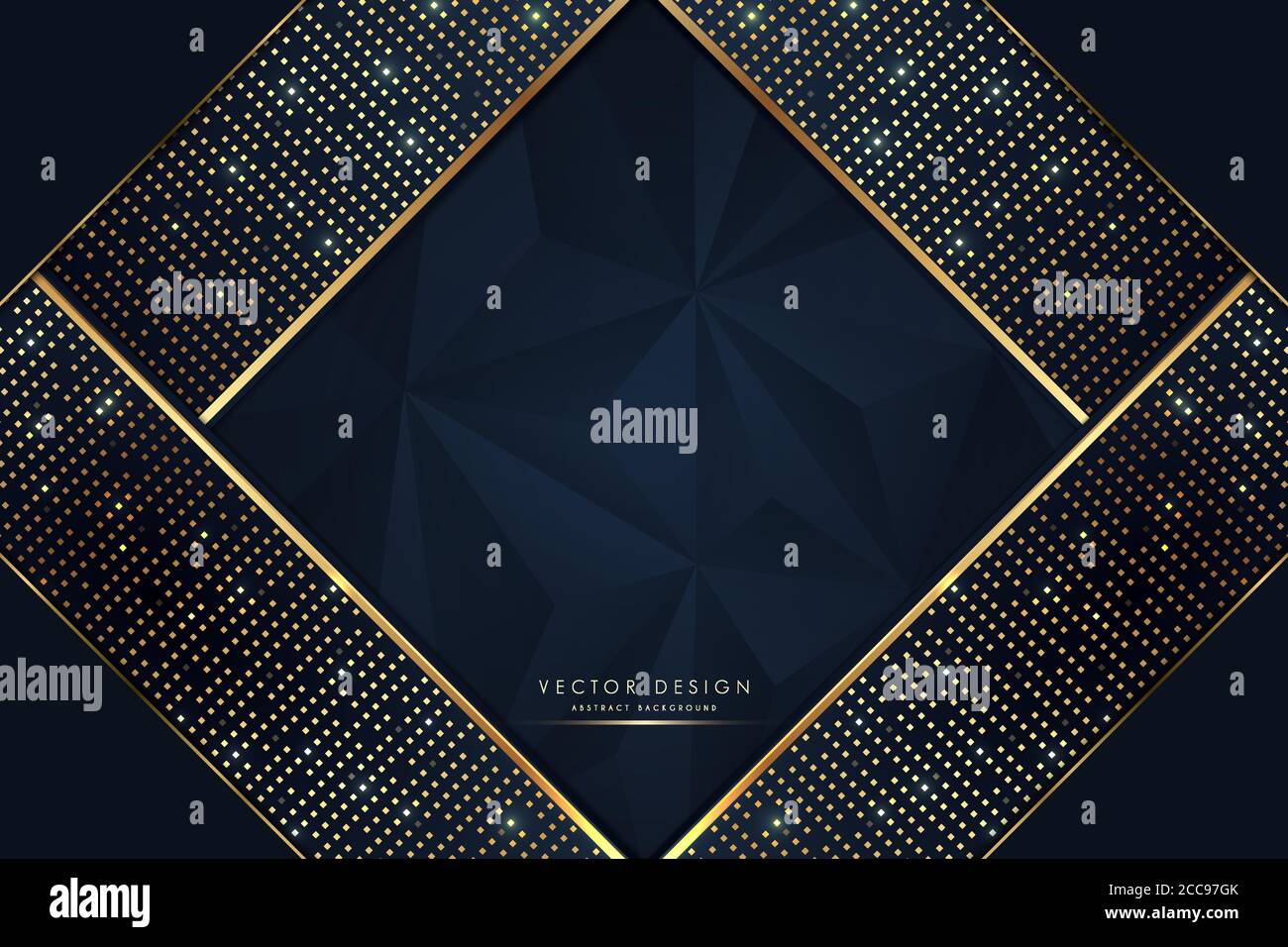 Metallic background.Blue with gold glitter and polygonal dark space ...