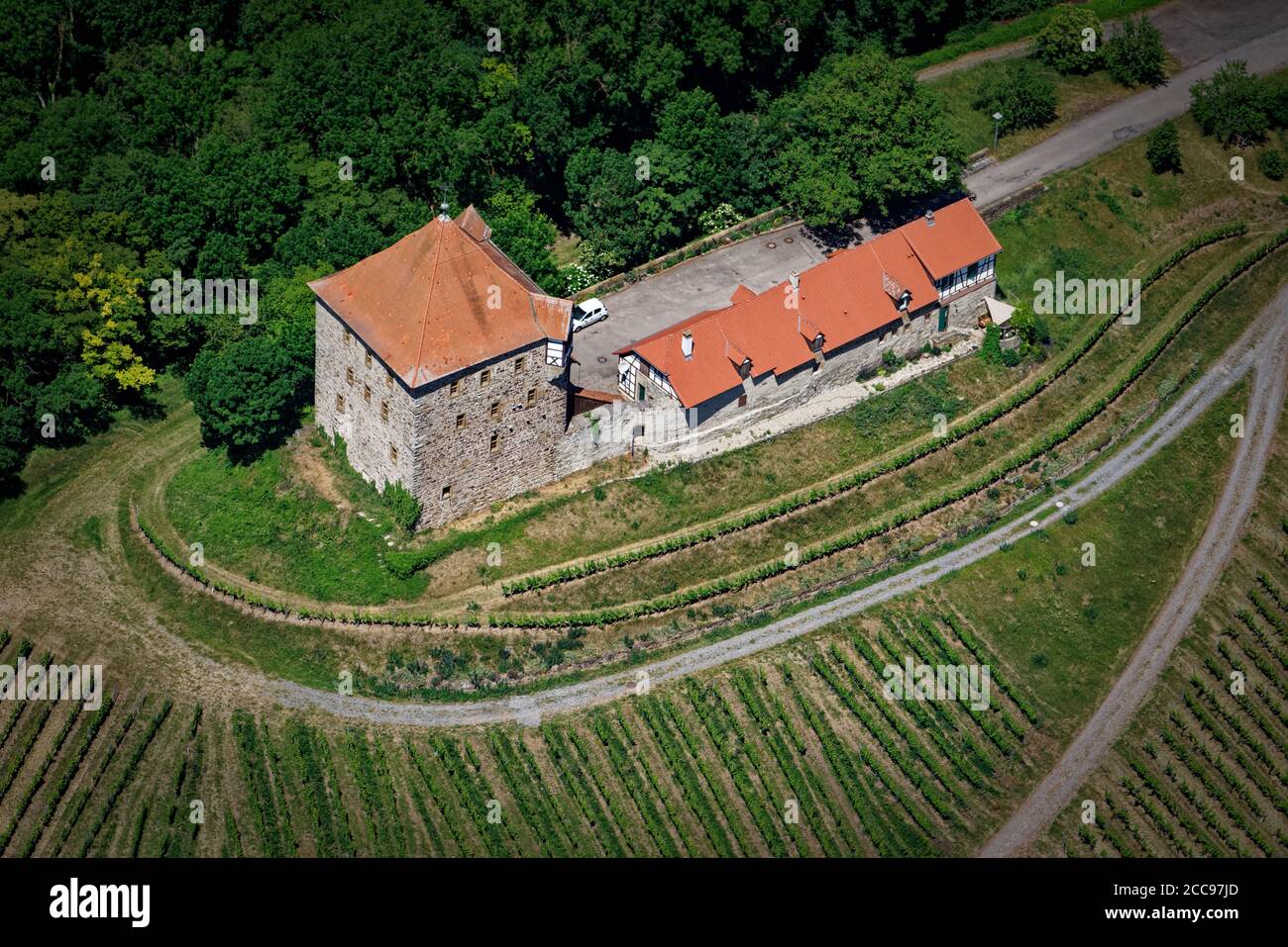 The tower house of Wildeck castle is visible at top of it’s hillside ...