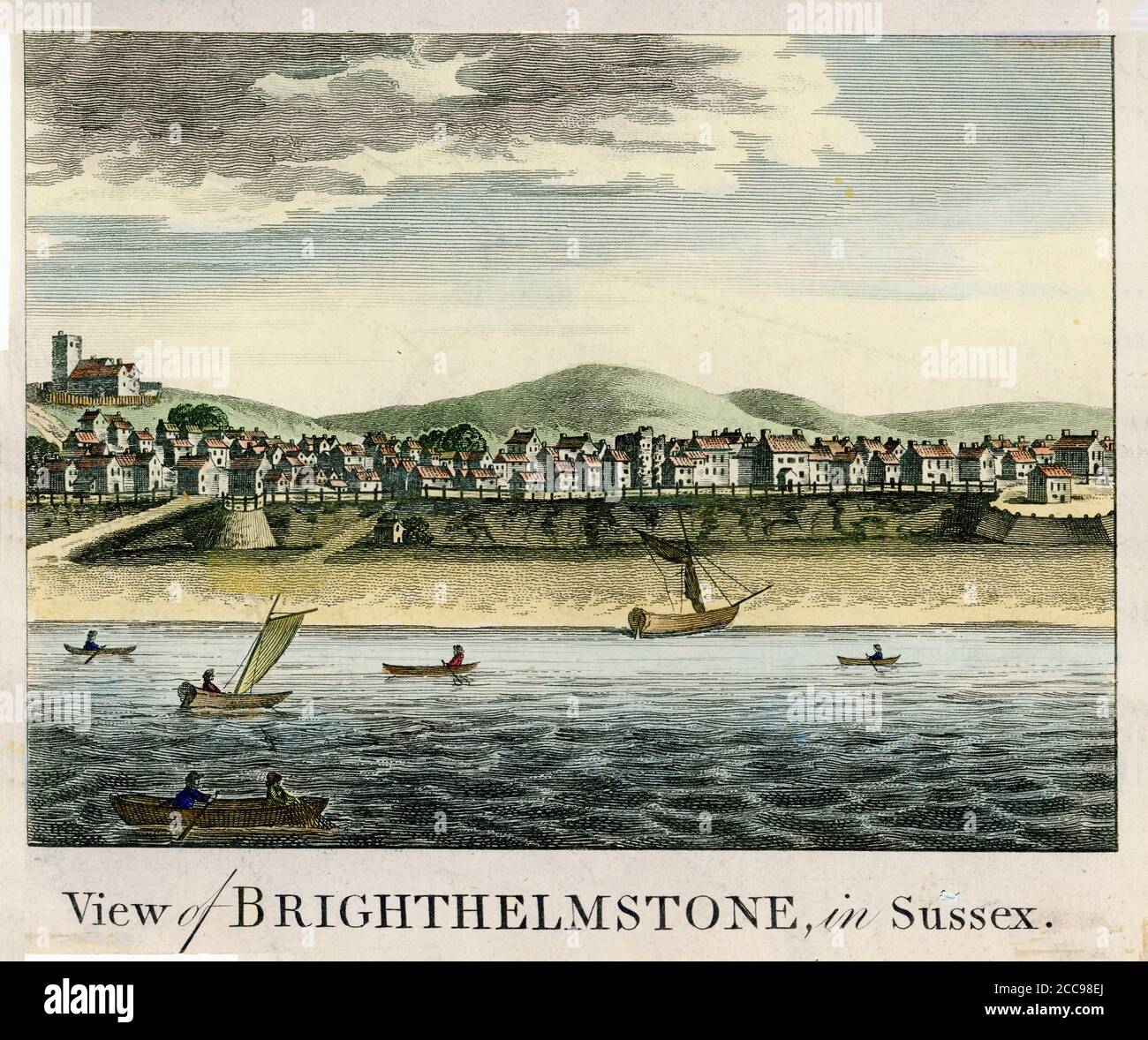 Hand coloured antique print 'View of Brighthelmstone [Brighton] in ...