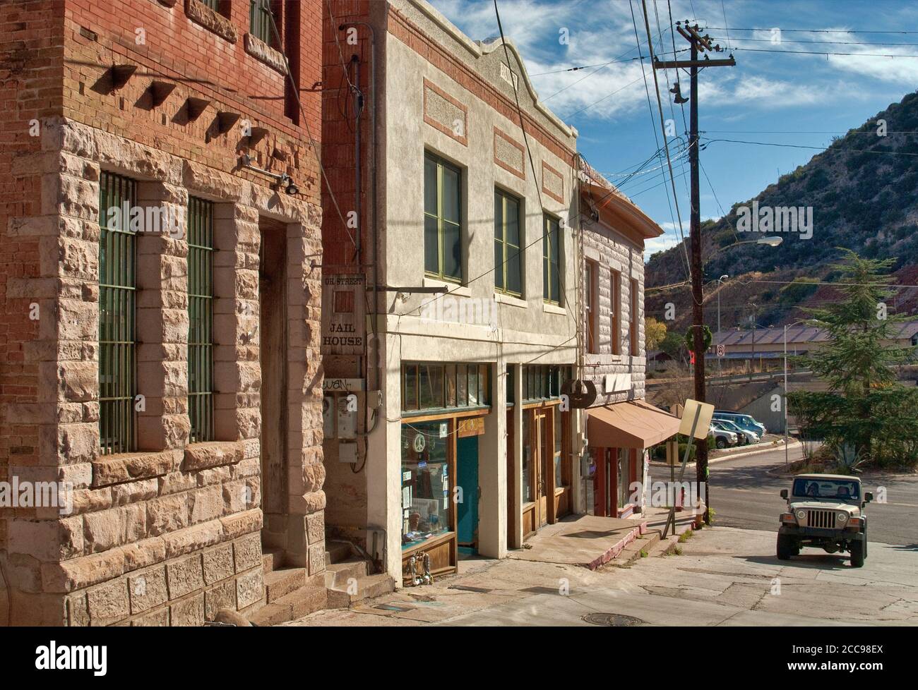 Historic Jail House on left at OK Street in Bisbee, Arizona, USA Stock ...