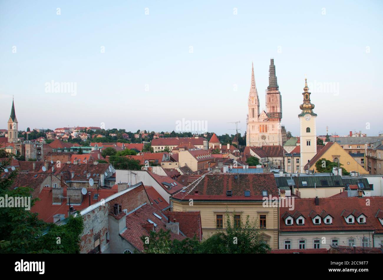 View of the city of Zagreb and its cathedral from the upper city at ...