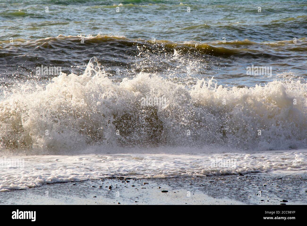Stormy weather, waves and splashes in Batumi, Georgia. Stormy Black sea ...