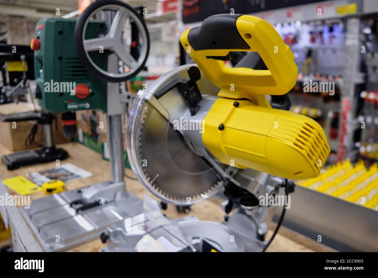 Cross cut saw machine electric tools close up Stock Photo - Alamy