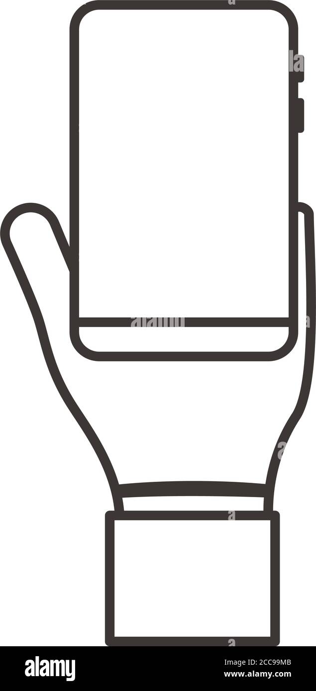 hand lifting smartphone vertically line style icon vector illustration ...