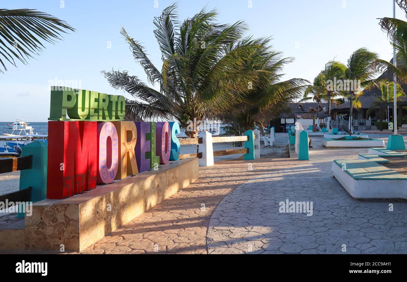 PUERTO MORELOS, YUCATAN, MEXICO - Jul 22, 2020: The Puerto Morelos sign ...