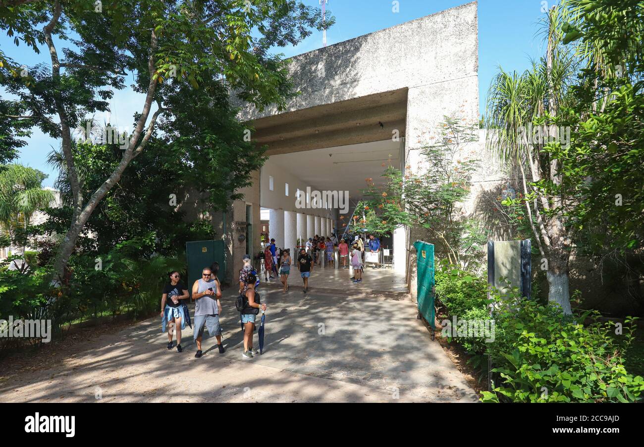 YUCATAN REGION, MEXICO - Jul 25, 2019: Tourists enter through the ...
