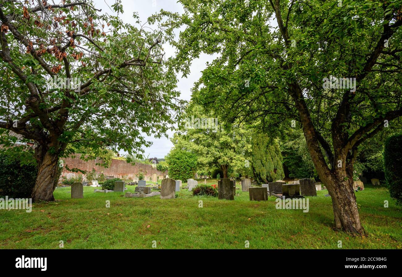 The graveyard of St Bartholomew's Church in Otford, Kent, UK. The ...