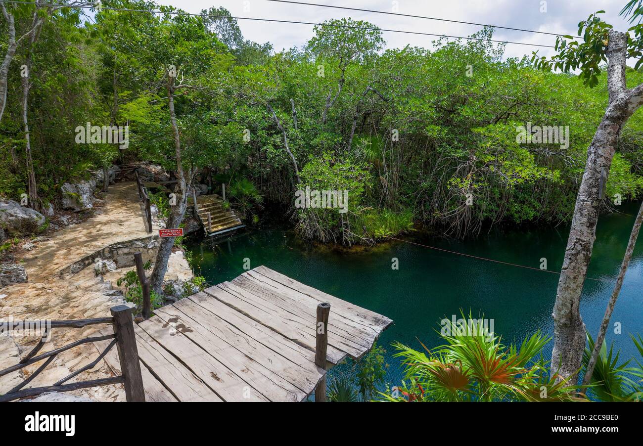 TULUM, QUINTANA ROO, MEXICO - Jul 28, 2019: A jumping platform allows ...