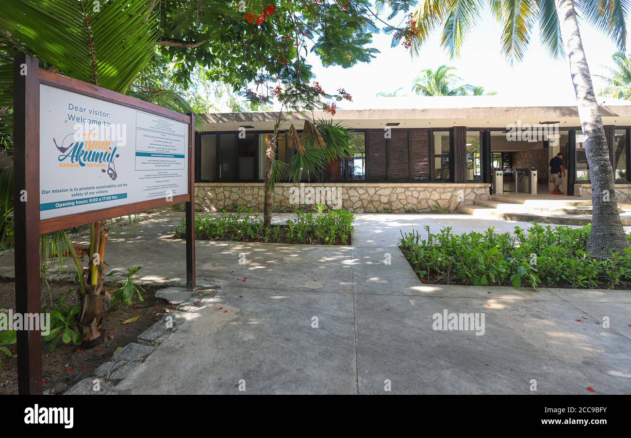 TULUM, QUINTANA ROO, MEXICO - Jul 23, 2019: The entrance building and ...