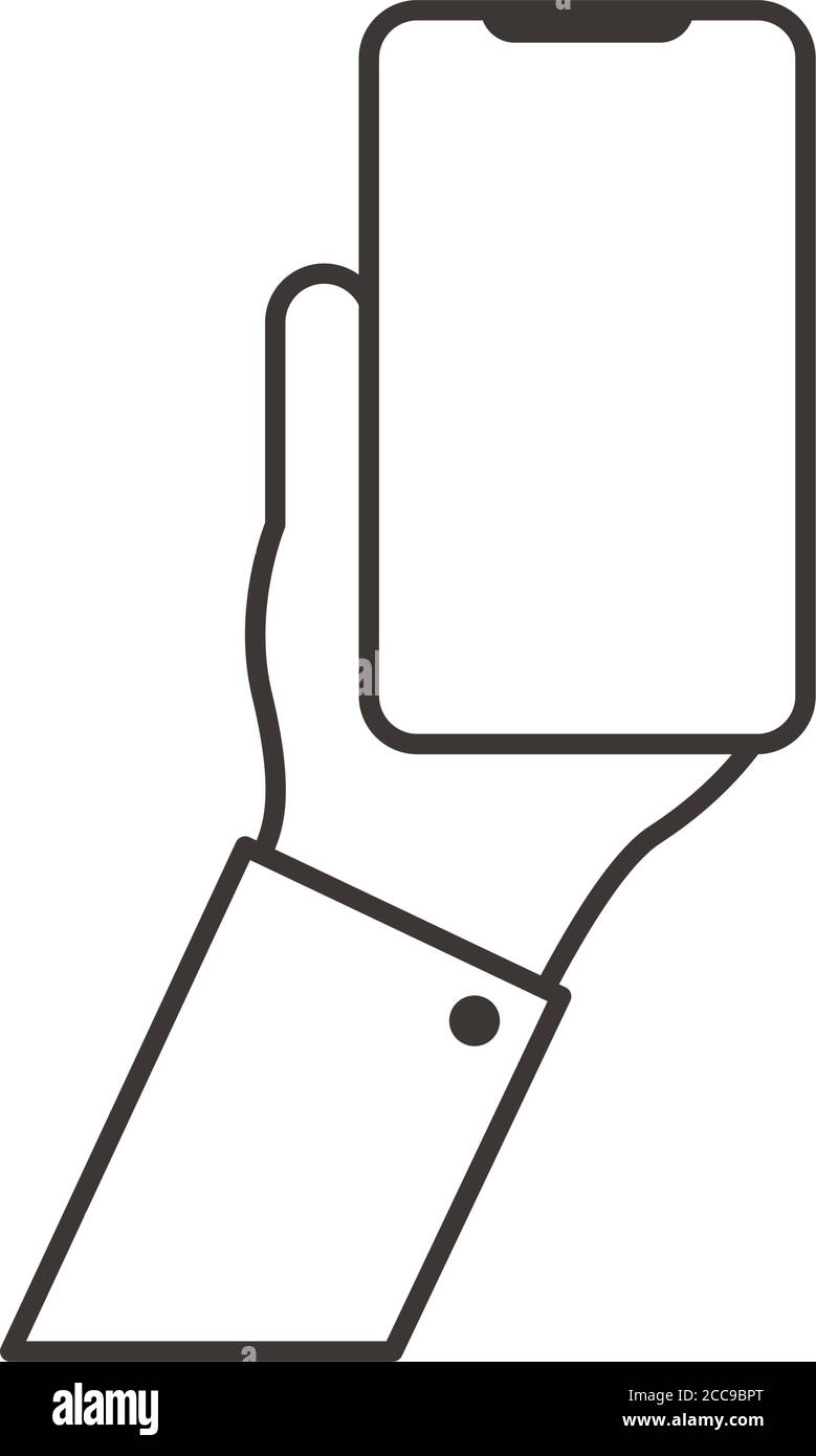 hand lifting smartphone vertically line style icon vector illustration ...