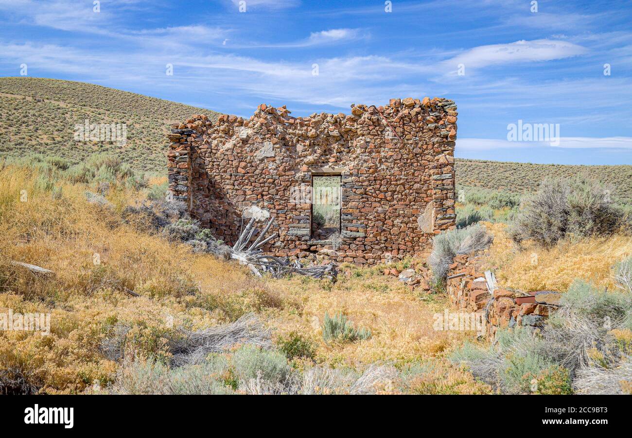UNIONVILLE, NEVADA, UNITED STATES - Jan 30, 2020: Stone ruins remain ...