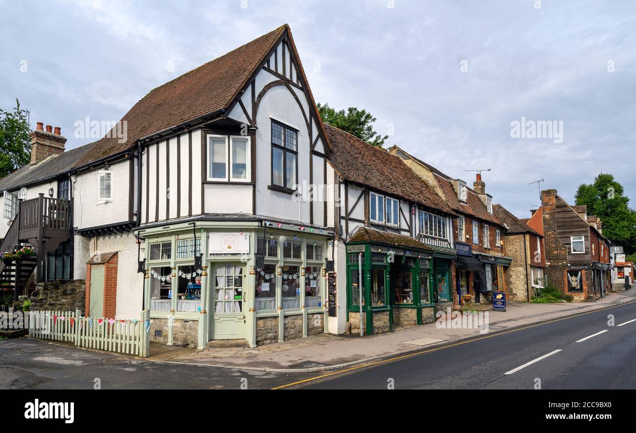 The High Street in Otford, Kent, UK where some of the buildings date ...