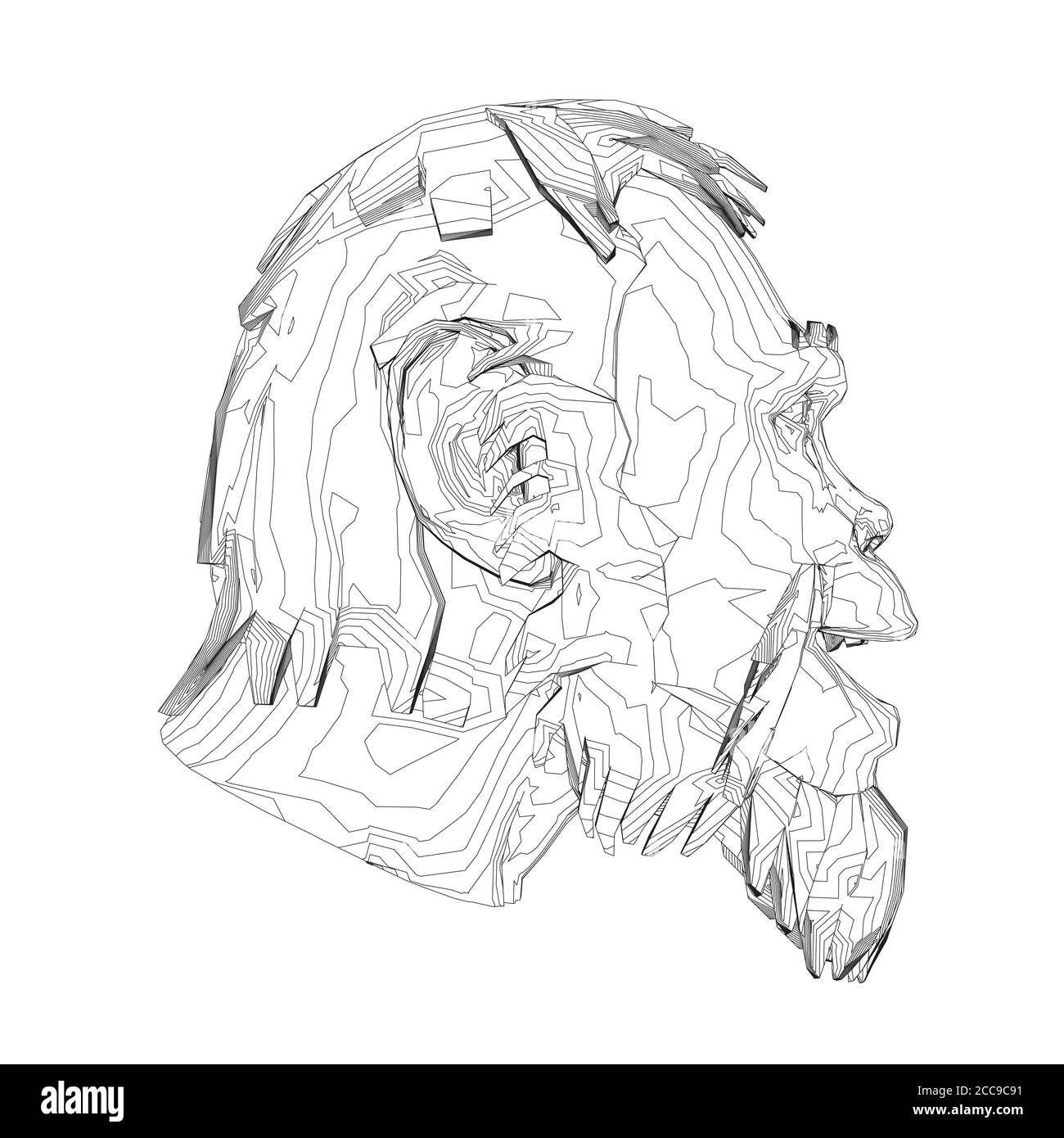 Contour head of a Neanderthal. Contour head of a prehistoric man. Side ...