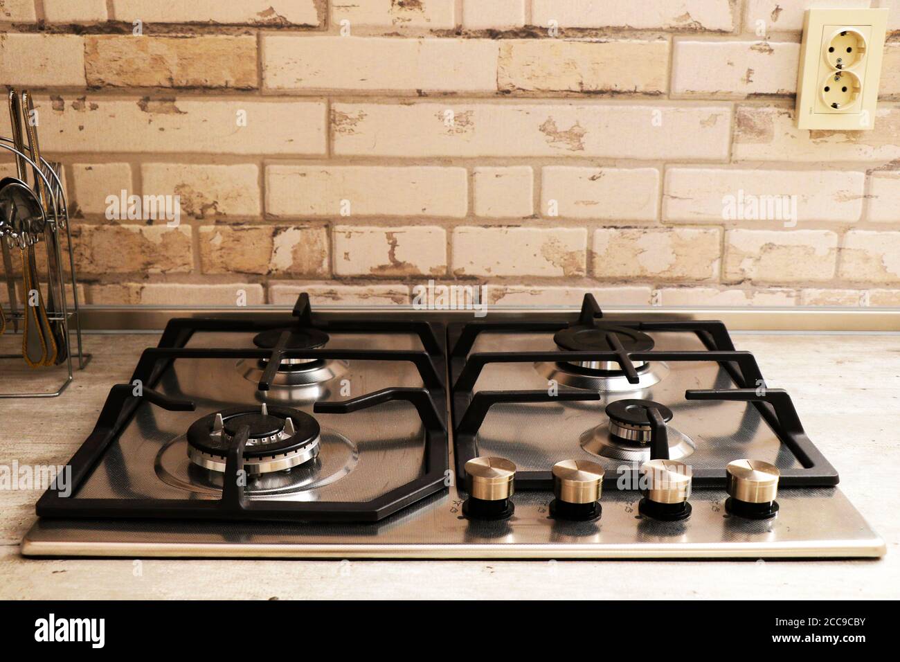 kitchen interior in house, photo, kitchen gas, furniture Stock Photo ...