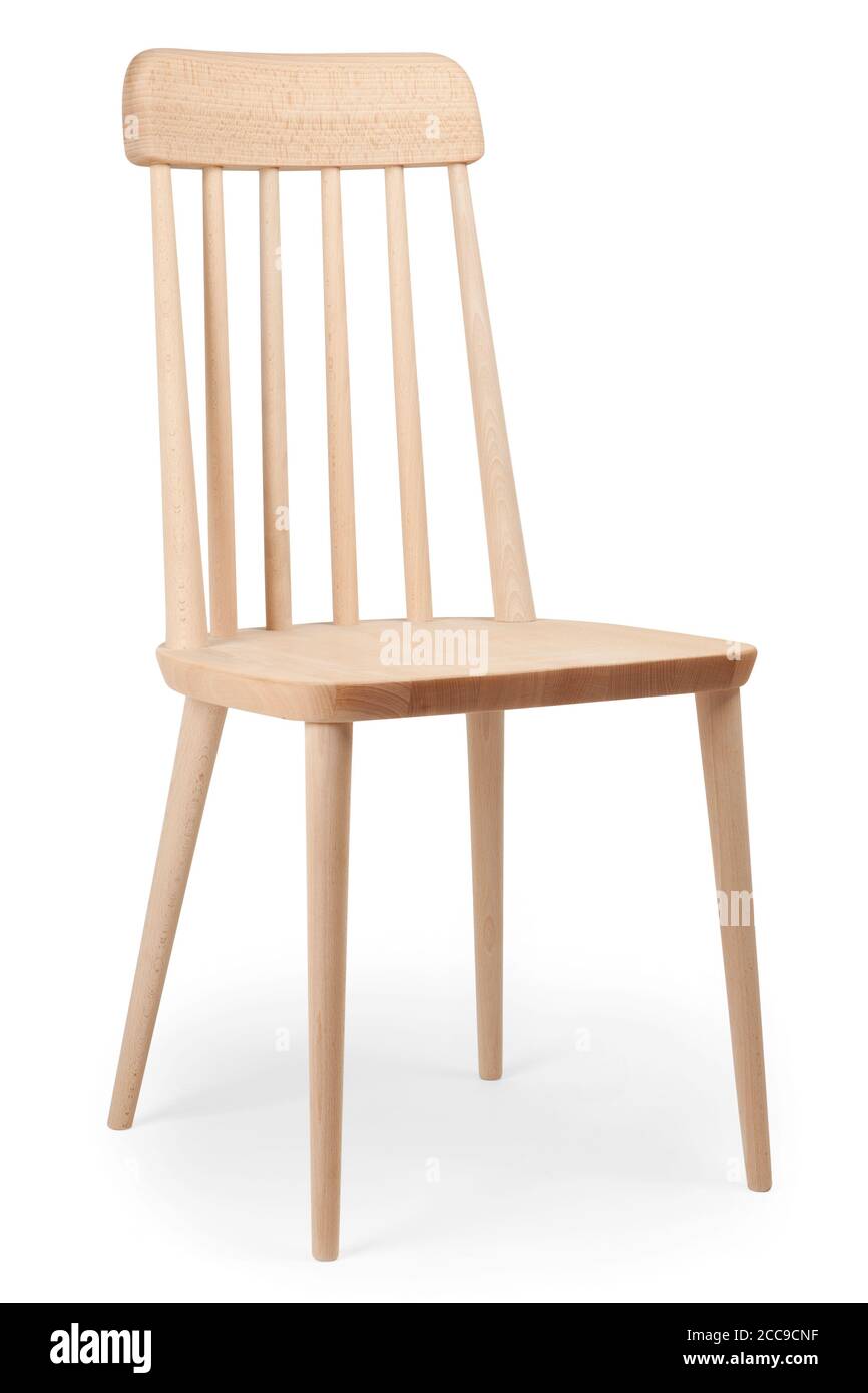 Side view of wooden chair on white background Stock Photo - Alamy