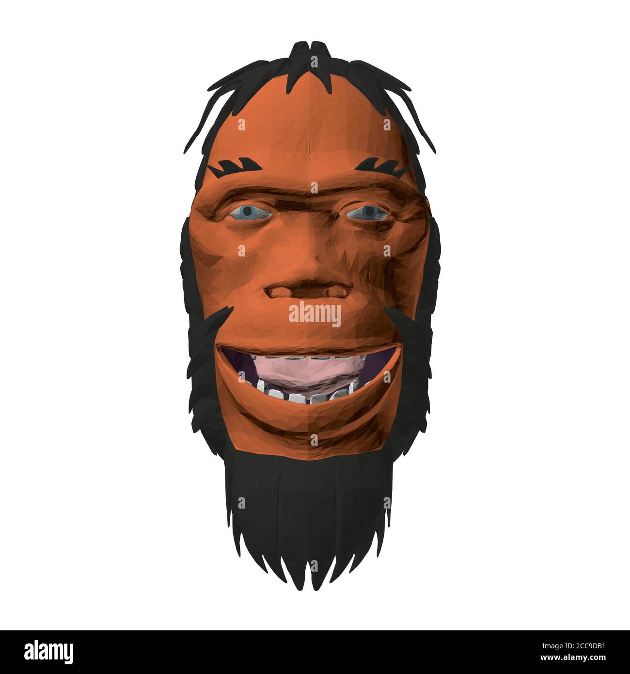 Low poly head of a Neanderthal man. Polygonal head of a prehistoric man ...