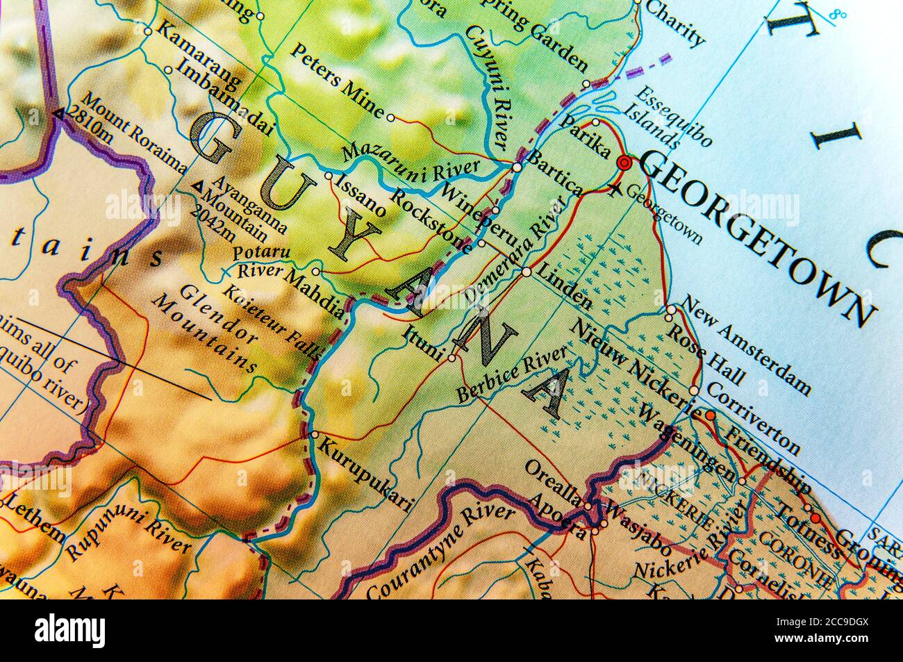 Geographic map of Guyana country with important cities Stock Photo - Alamy