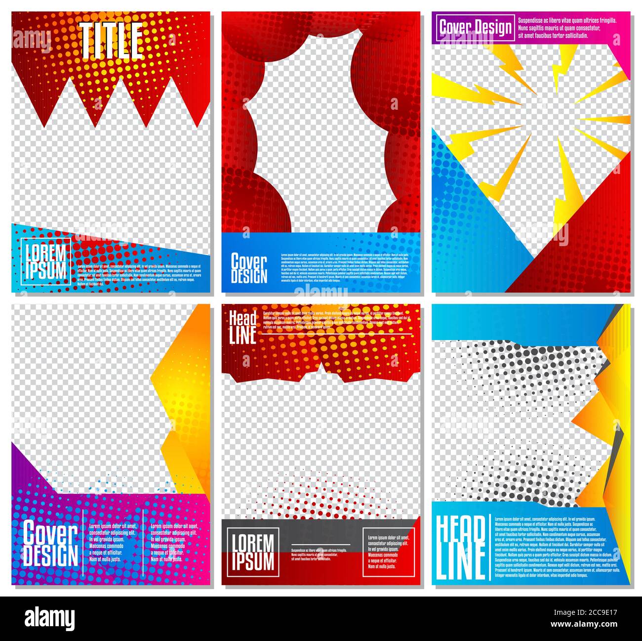 Geometry comic book style cartoon brochure, flyer template. Pack of six ...