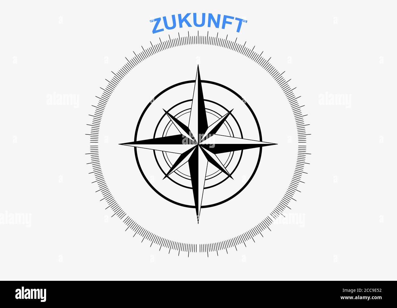 Illustration of a compass with the German word for Future on top with a ...