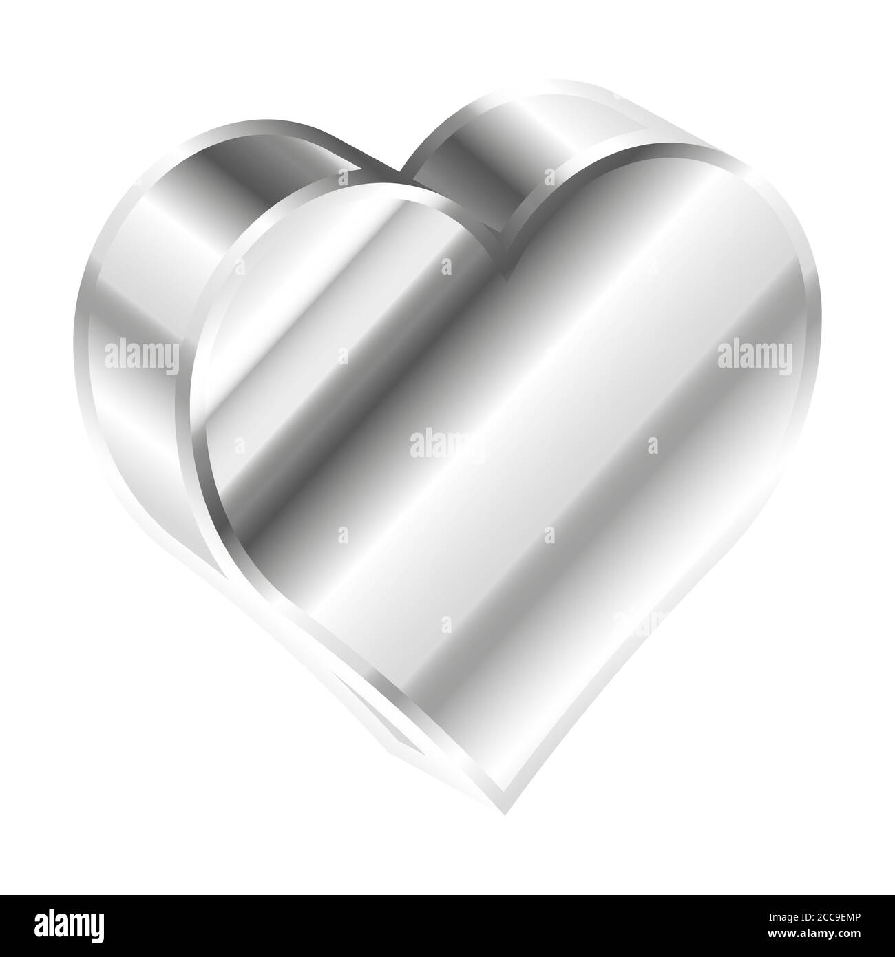 3D rendering of a silver heart shape isolated on a white background ...