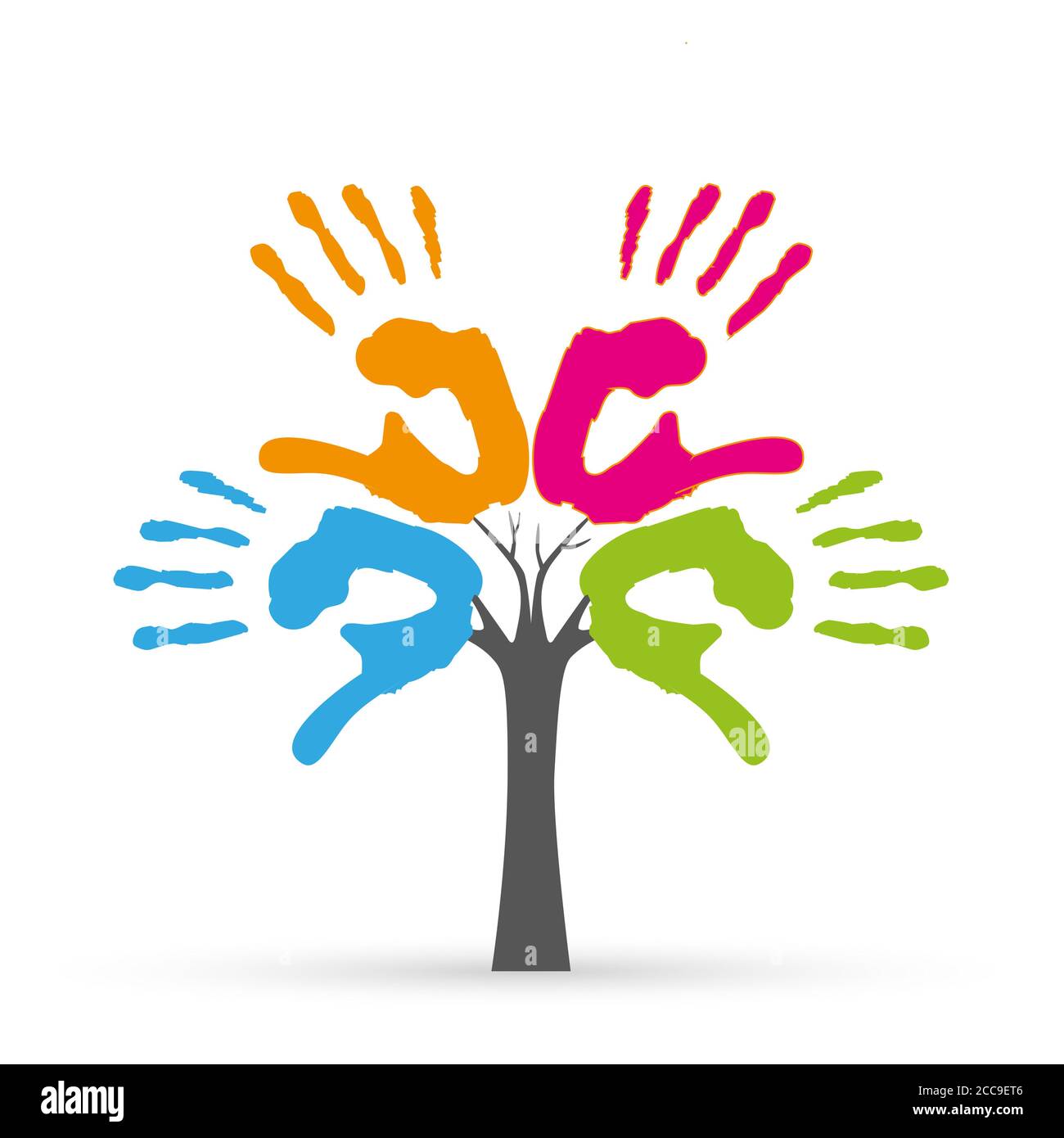 Illustration of a tree made of colorful handprints isolated on a white ...