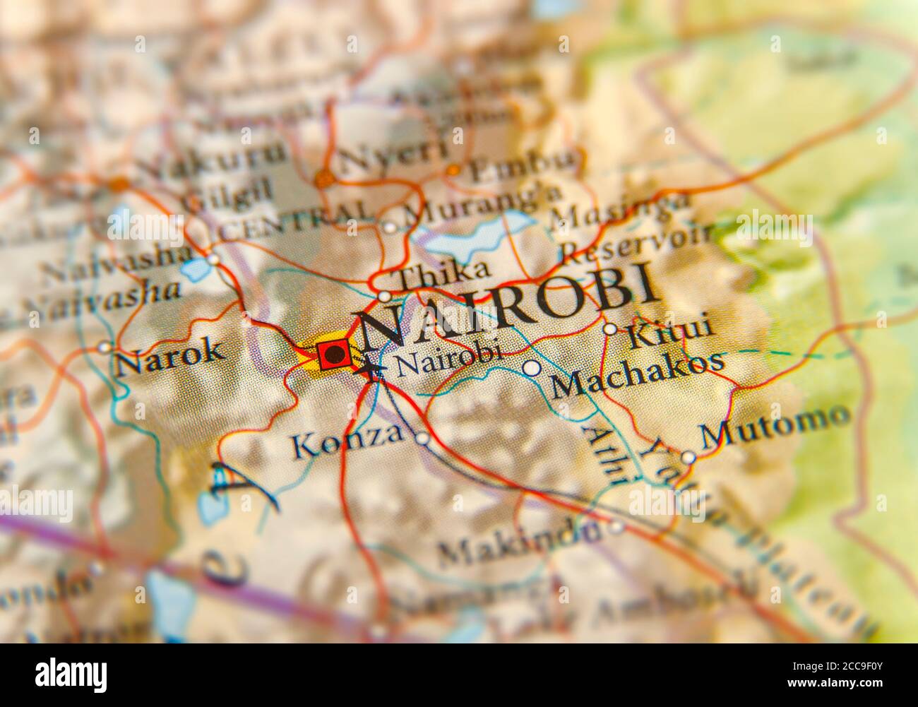 Geographic map of Kenya and focus on capital of Nairobi Stock Photo - Alamy