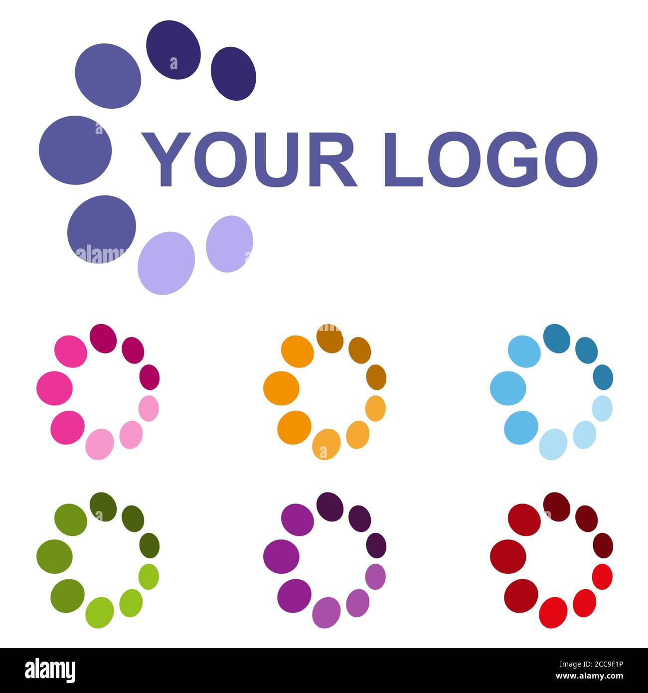 Colorful circular patterns made of dots for a logo design isolated on a ...