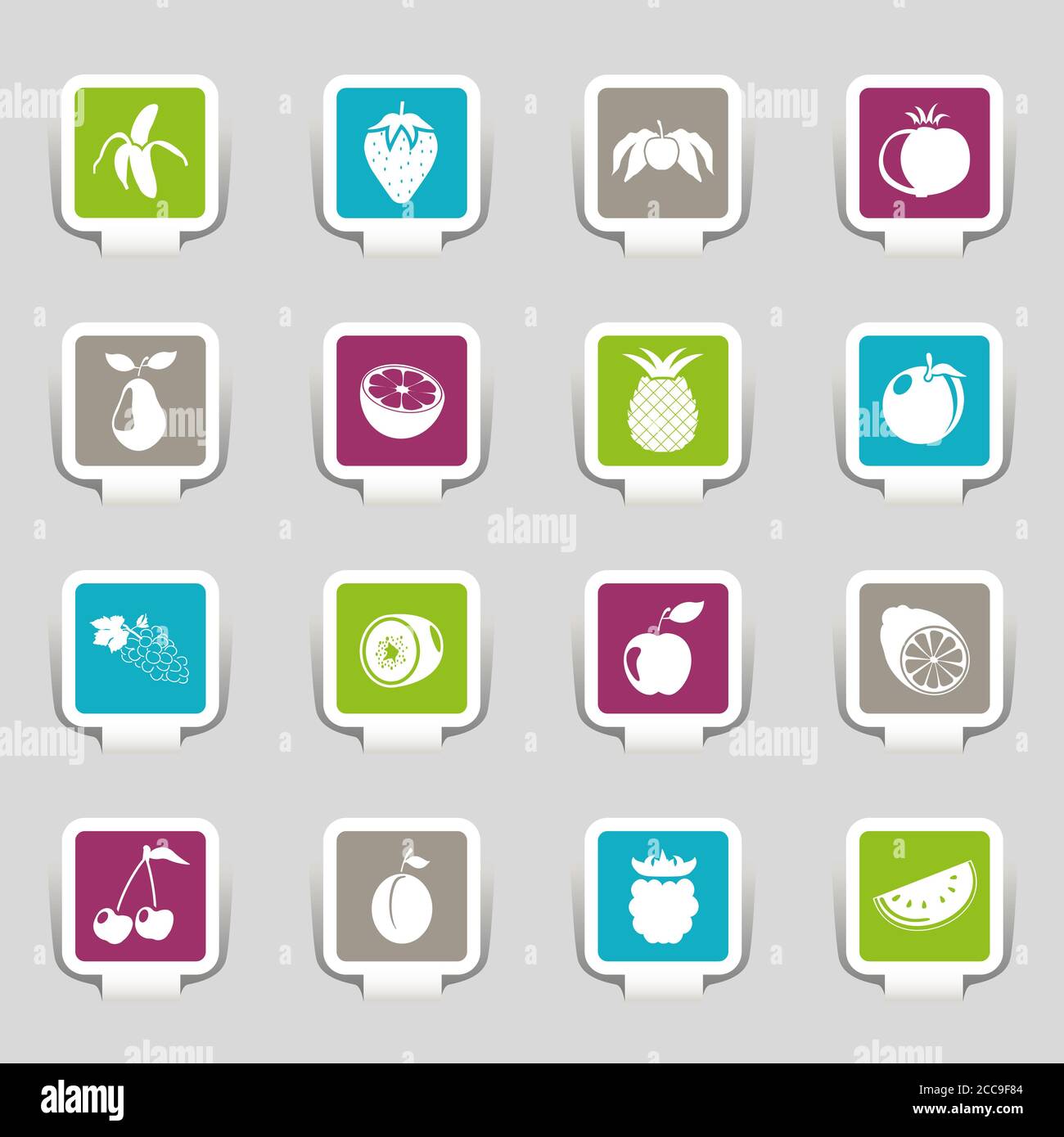 Illustration of different fruit icons isolated on a gray background ...