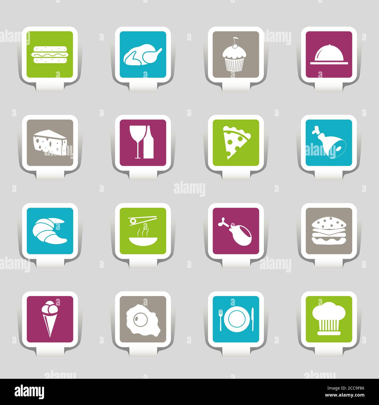 Illustration of colorful food icons isolated on a grey background Stock ...