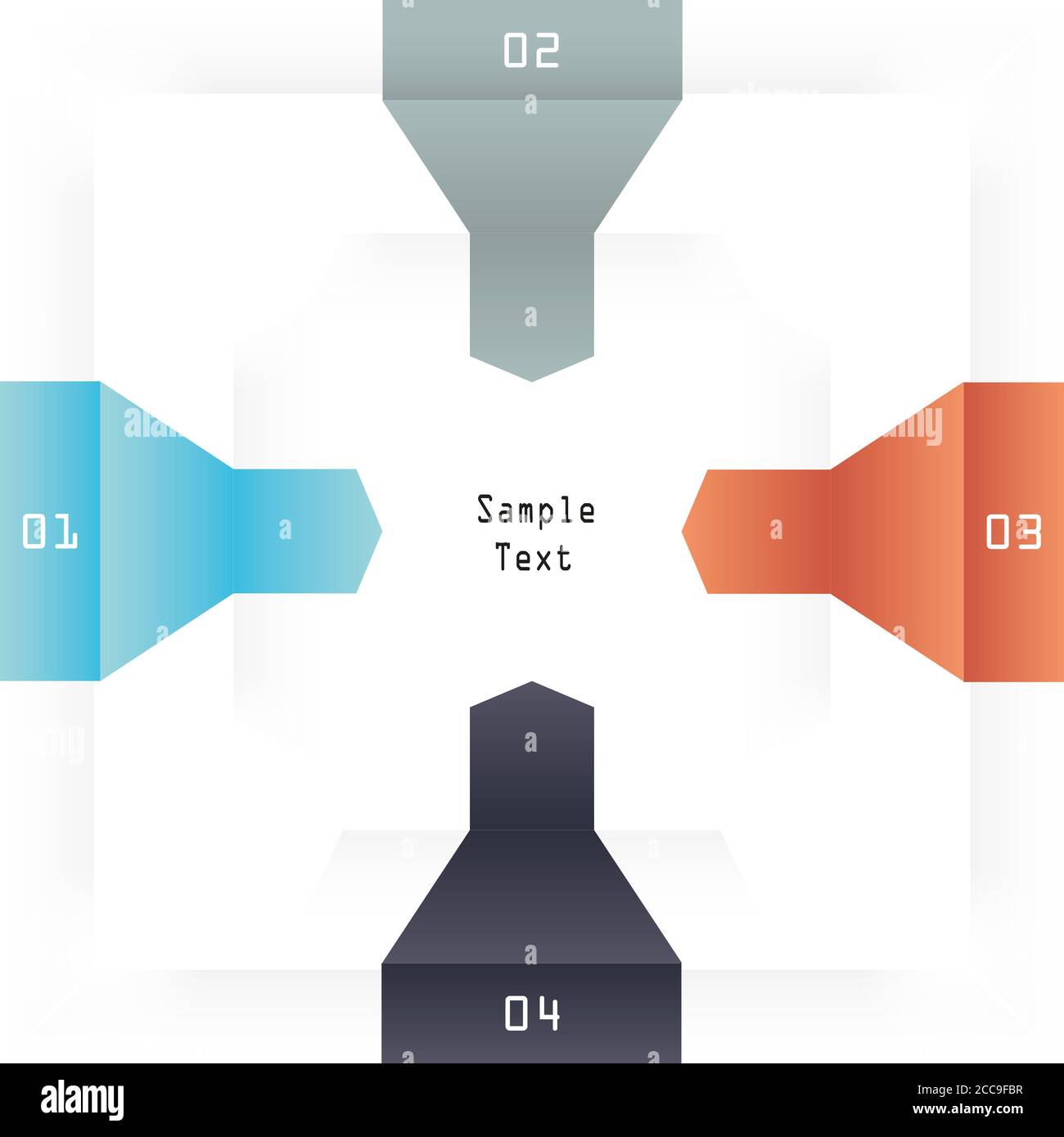 Four information arrows with a sample text space in the center isolated ...