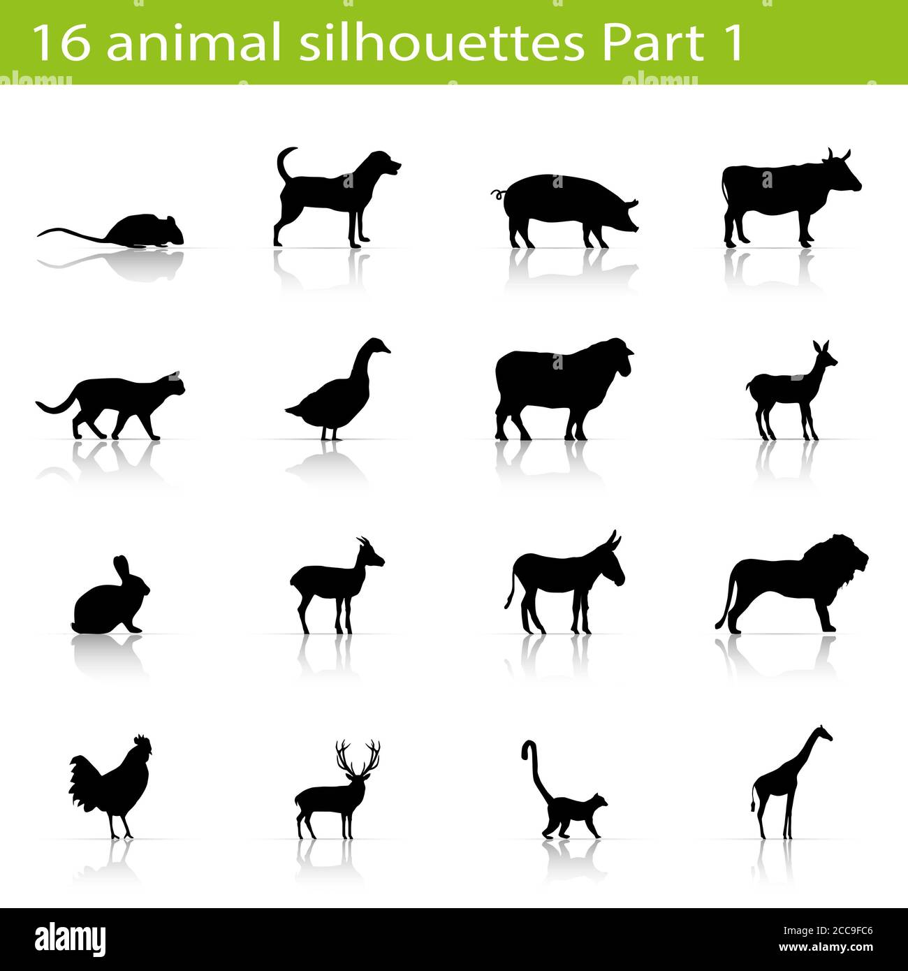 Illustration of animal silhouettes isolated on a white background Stock ...