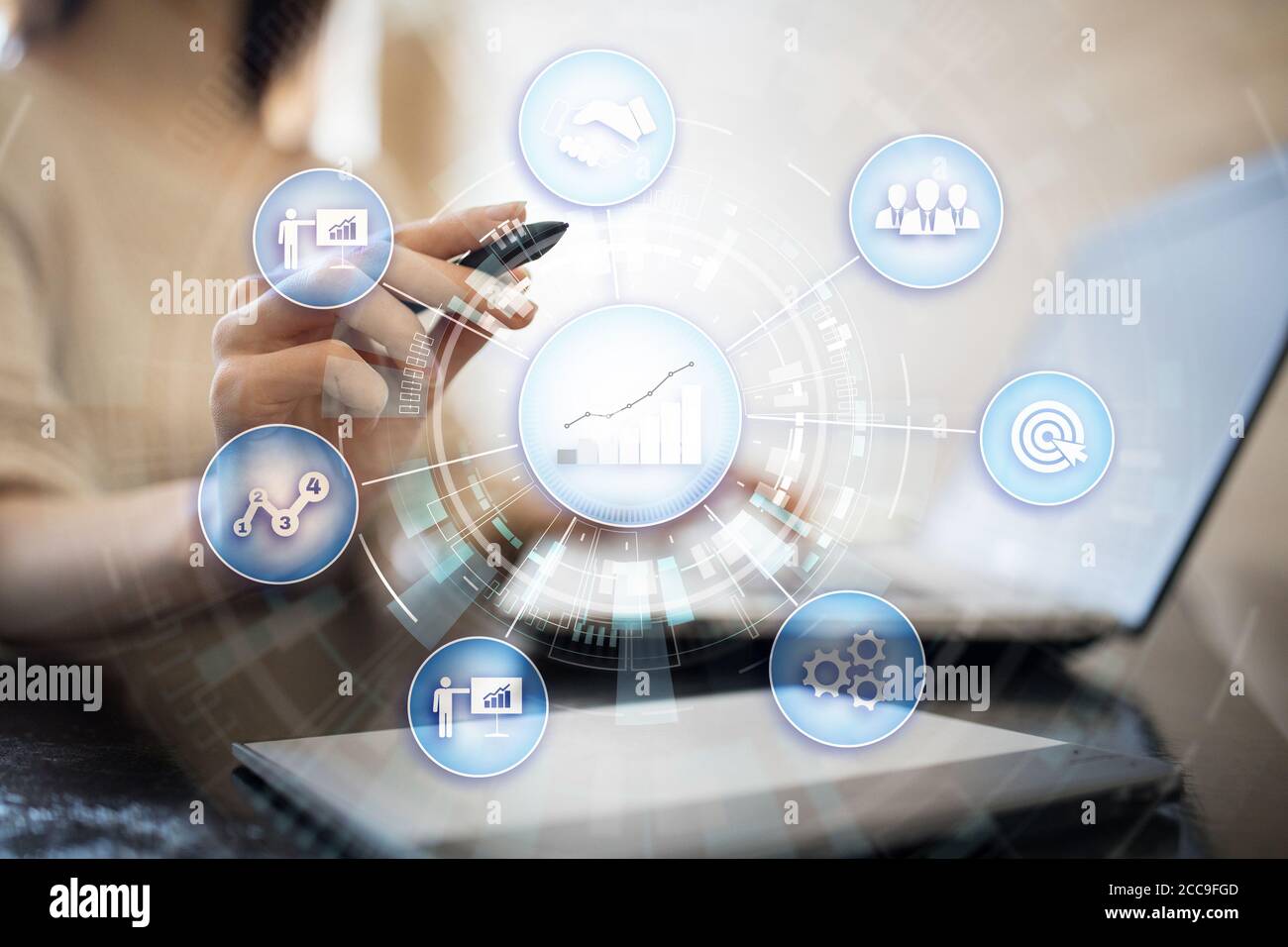 Business process and strategy concept on virtual screen background ...