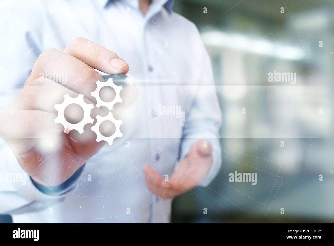 Gears icon on virtual screen with empty space for text. Automation ...