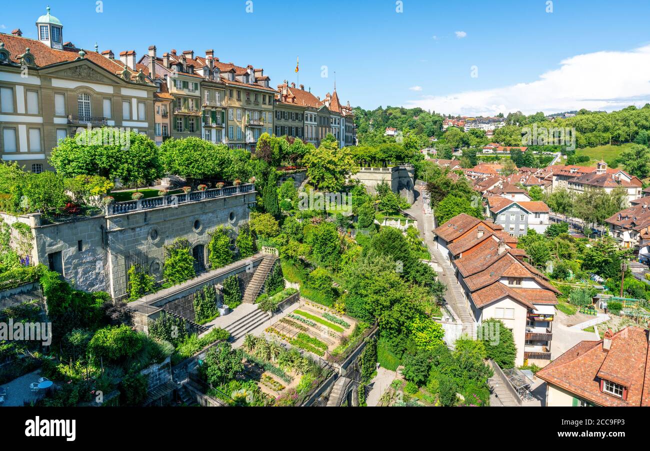 Bern panoramic view with buildings terraced gardens and Minster ...