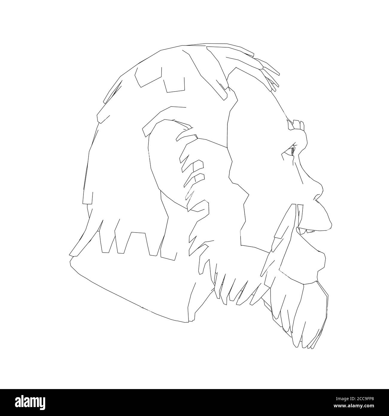 Contour head of a Neanderthal. Contour head of a prehistoric man. Side ...