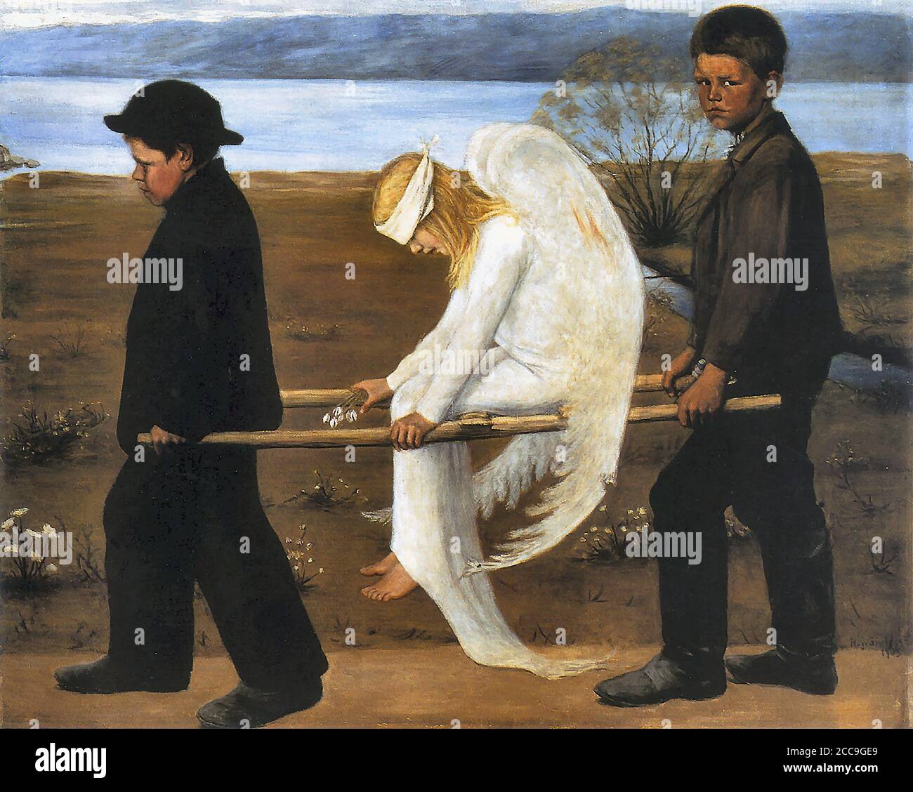 Simberg Hugo - the Wounded Angel - Finnish School - 19th Century Stock ...