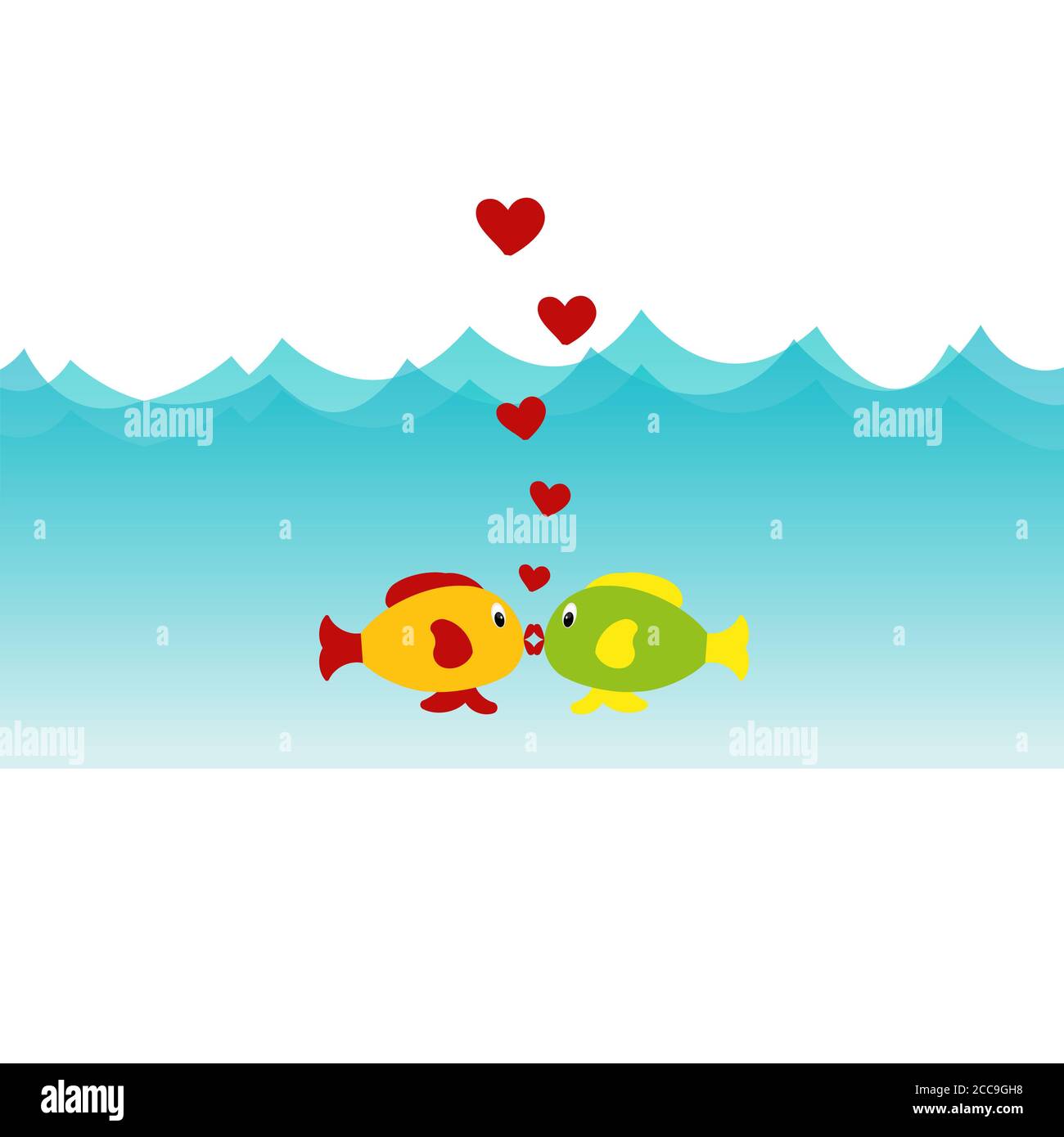 Illustration of two cute fish kissing in the ocean Stock Photo - Alamy