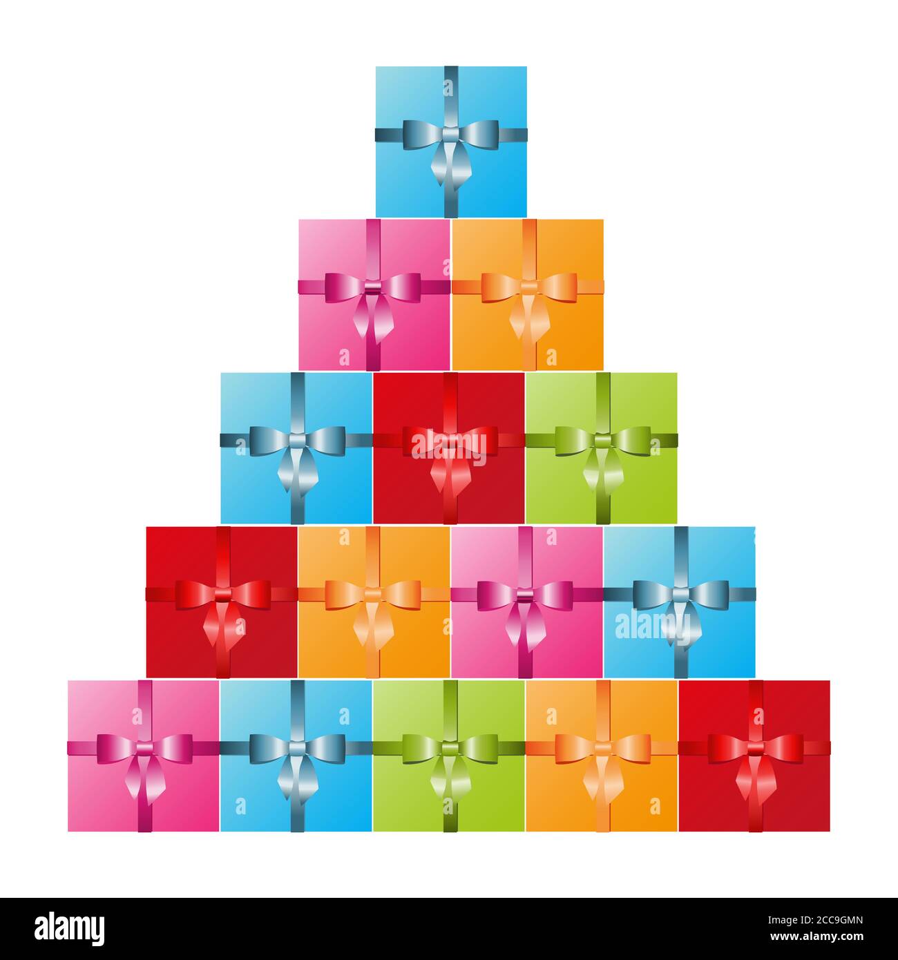 Illustration of a pyramid made of colorful gift boxes isolated on a ...