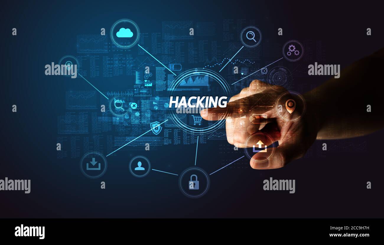Hand touching HACKING inscription, Cybersecurity concept Stock Photo ...