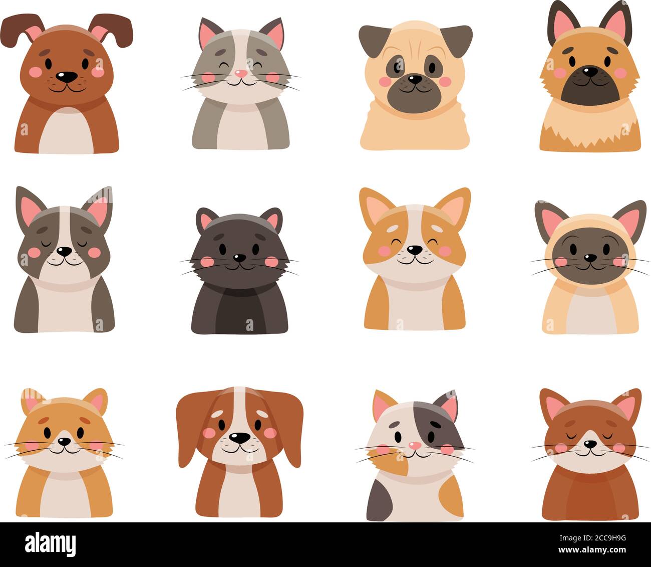 Cute pets collection, isolated on white background Stock Vector Image ...